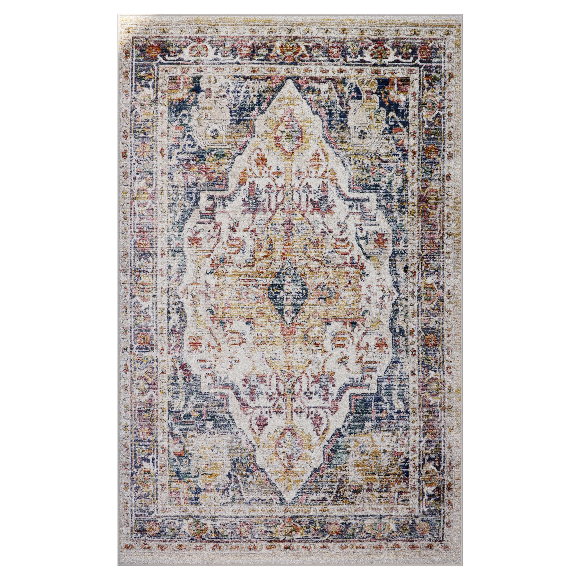 Vintage Medallion Distressed Area Rug – Blue Multi-Color – Edenbrook