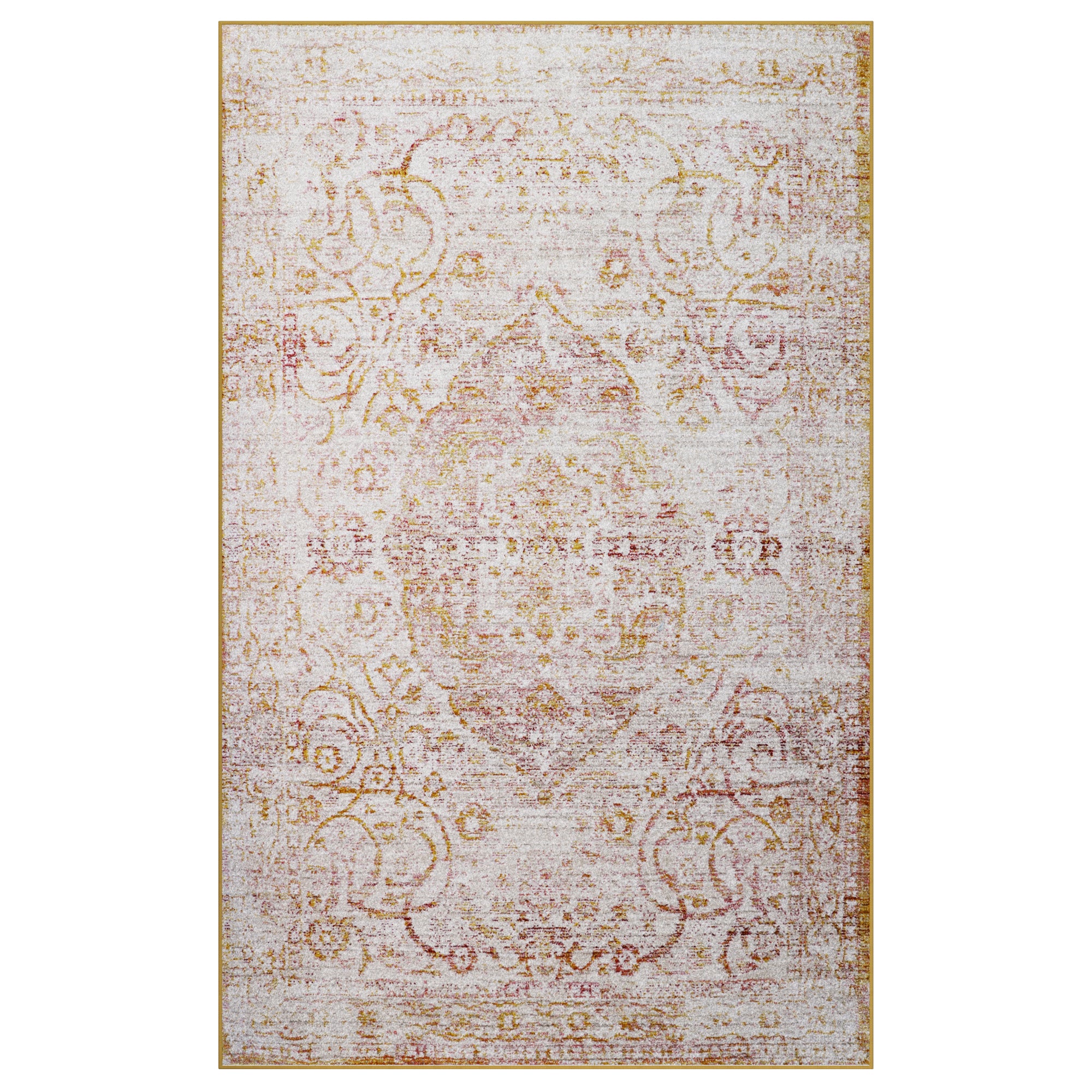 Vintage Oriental Distressed Area Rug – Cream Multi-Color – Edenbrook